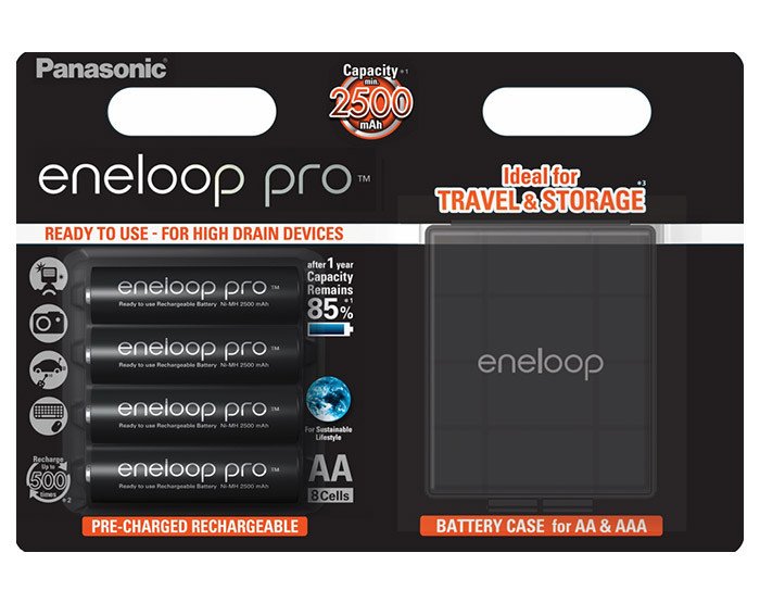 Купить Panasonic Eneloop Pro AA 2500 mAh 4BP+Case (BK-3HCDEC4BE) - цена ...