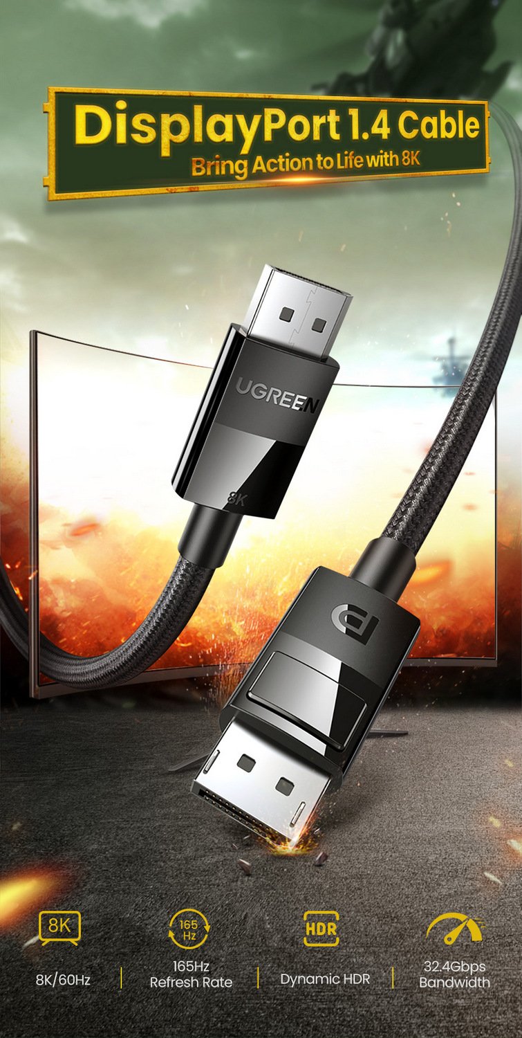 Кабель Ugreen DP114 DisplayPort-DisplayPort 8K 1.4 2m (80392) Black ...