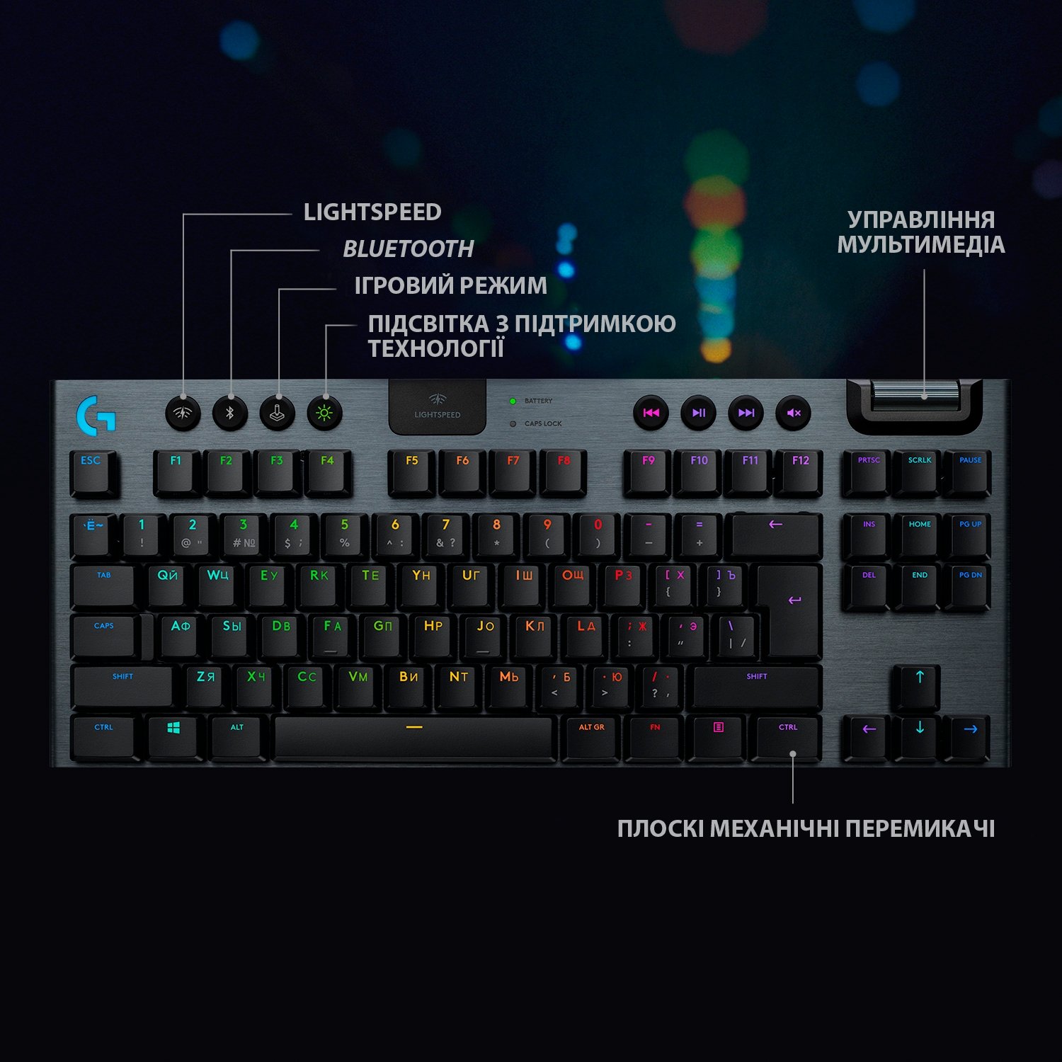 Клавіатура Logitech G915 TKL RGB Mechanical Clicky (920-009537) Carbon ...