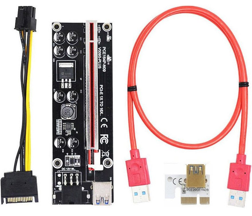 Райзер Dynamode PCI-E x1 to 16x 60cm USB 3.0 Red Cable SATA to 6Pin ...