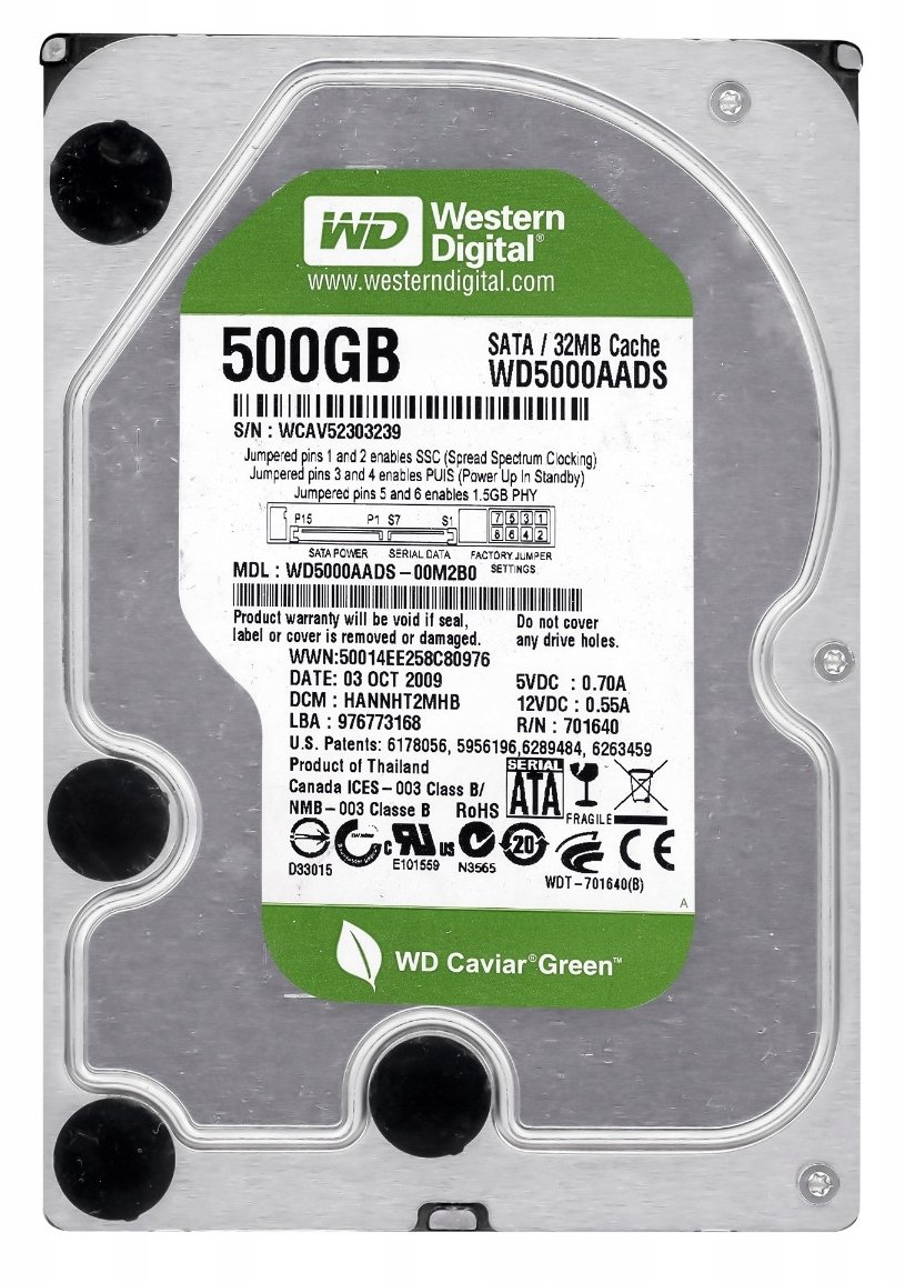 Купить Жесткий диск Western Digital Caviar Green 500GB 32MB 5400RPM 3.5" (WD5000AADS) с ...
