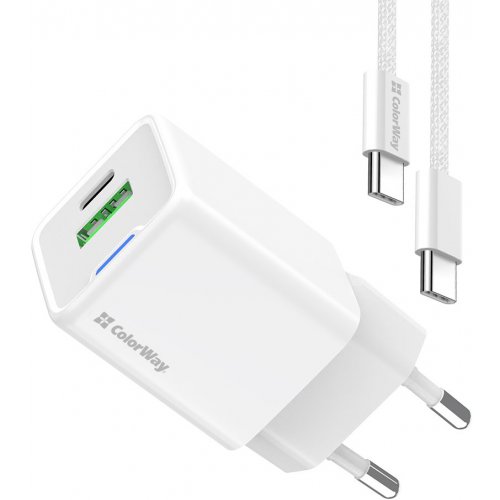 Сетевое зарядное устройство ColorWay GaN Mini USB + USB Type-C 30W ...