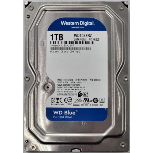 Жорсткий диск Western Digital Blue 1TB 64MB 3.5" (WD10EZRZ) (Відновлено ...