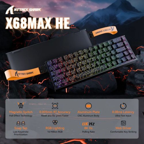 Клавіатура Attack Shark X68 RGB MAX HE Magnetic Linear Switches (AS ...